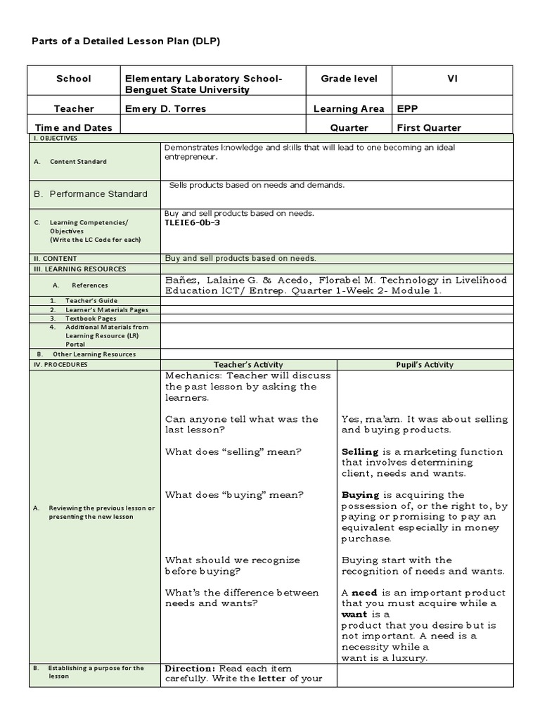 Detailed Lesson Plan EPP6 TLEIE6-0b-3 | PDF
