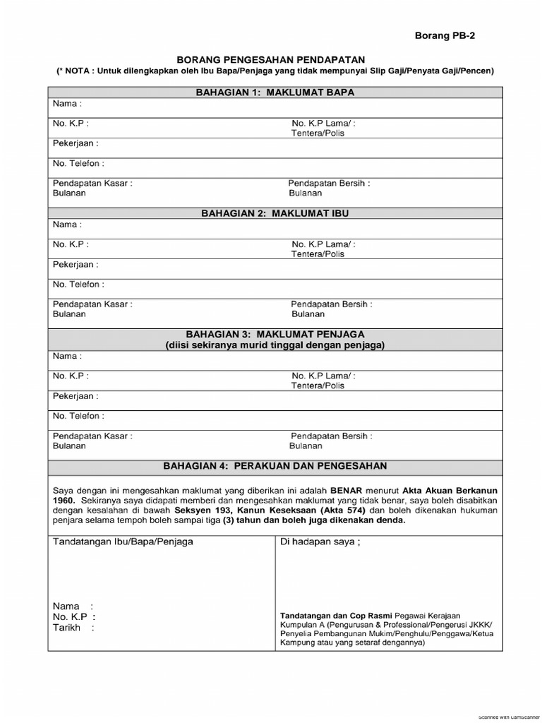 BORANG PENGESAHAN PENDAPATAN | PDF