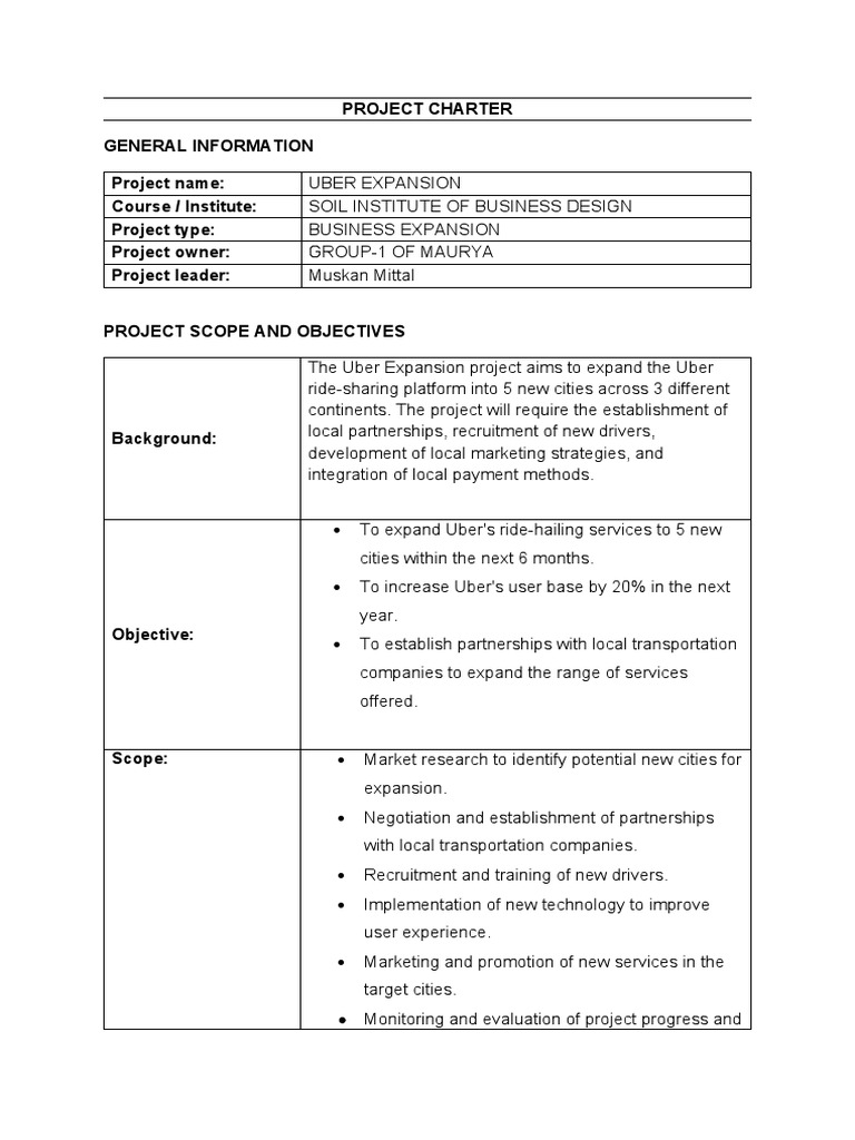 Project_Charter_Uber Expansion | PDF | Recruitment | Marketing