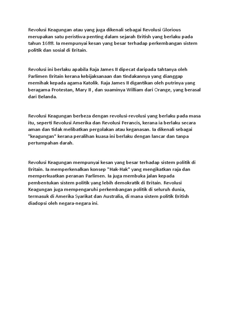 Revolusi Keagungan Atau Yang Juga Dikenali Sebagai Revolusi Glorious ...