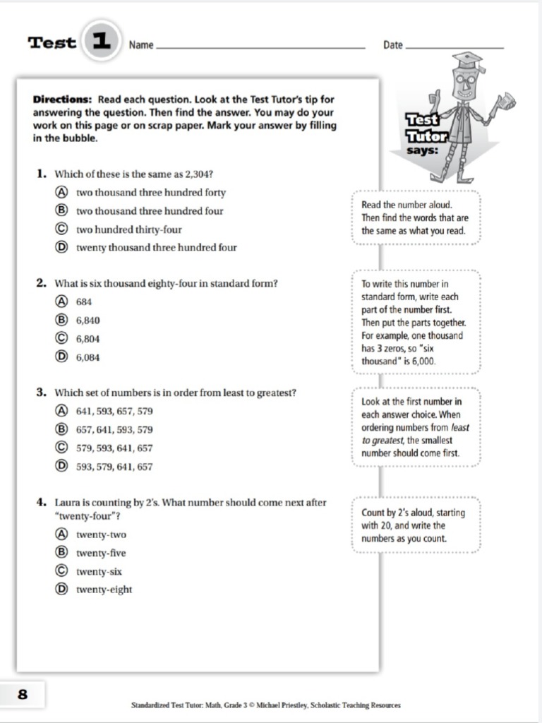 1st Test Tutor Math Grade 3 | PDF