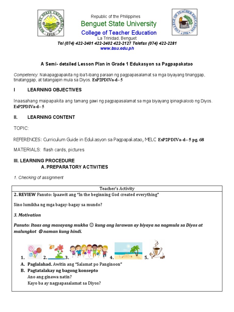 Semi Detailed Lesson Plan Edukasyon Sa Pagpapakatao1 EsP2PDIVa-d-5 | PDF Semi Detailed Lesson Plan Edukasyon Sa Pagpapakatao1 EsP2PDIVa-d-5 | PDF