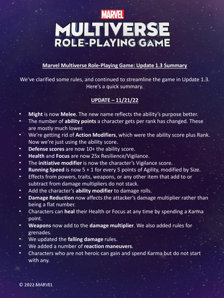 MMRPG 1.3 Update and Summary 112122 | PDF | Marvel Comics