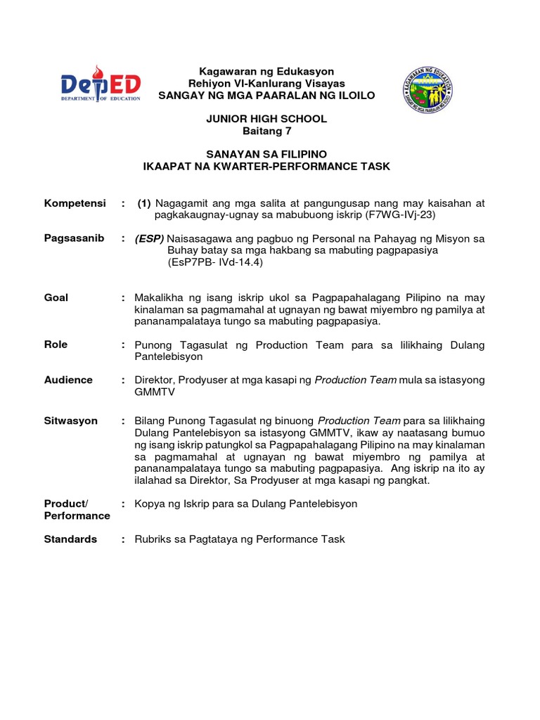 Fil7 Quarter4 Performance Task | PDF