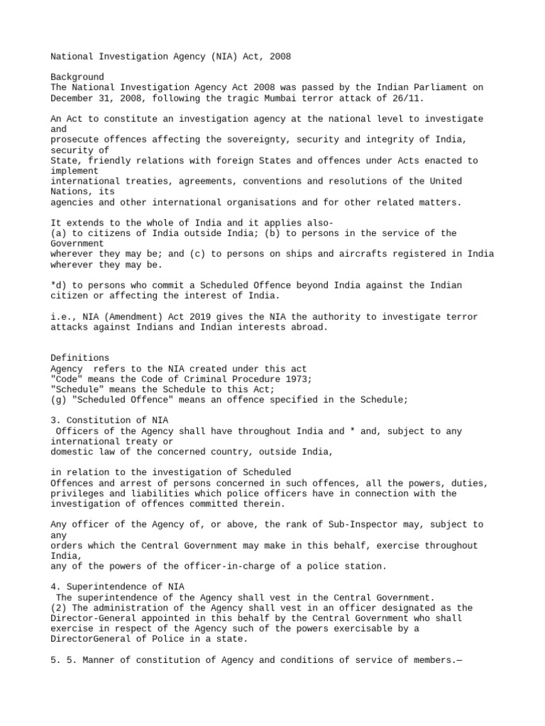 Nia Act | Download Free PDF | Governance | Government