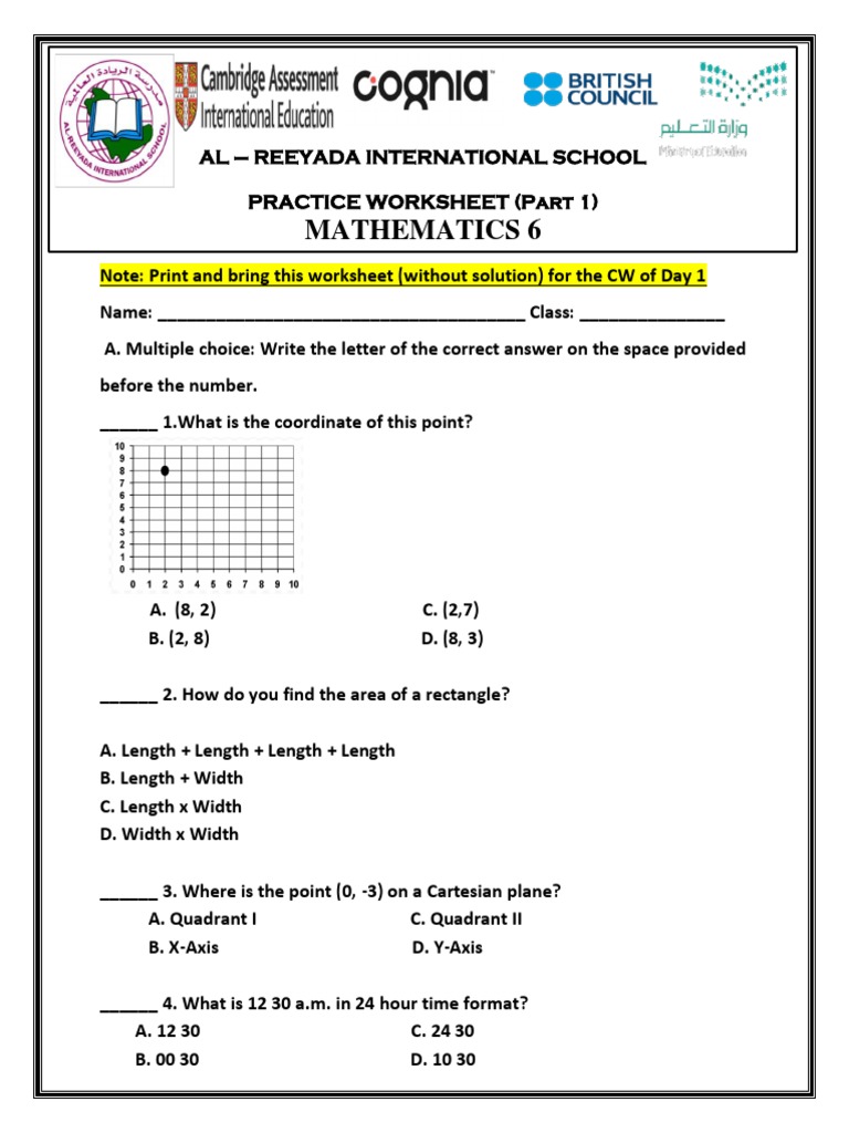 G6 Practice ws revision 2nd term ( 2021-22) | PDF | Cartesian ...