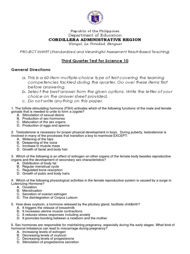 TQ q3 Science 10 Aster Madalla - Asterio Madalla | PDF | Menstrual Cycle | Dna