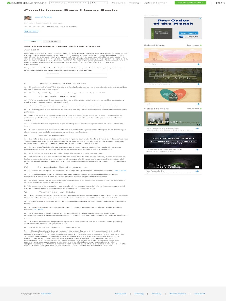 Condiciones para Llevar Fruto - Faithlife Sermons | PDF | Cristo ...