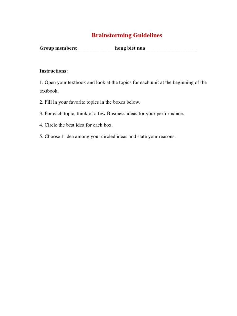 Brainstorming Guidelines And Bunsiness Plan Pdf Business Economics Business 