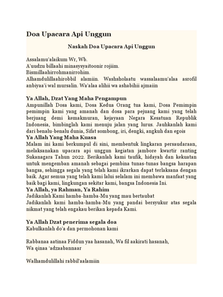 Doa Upacara Api Unggun Pramuka | PDF