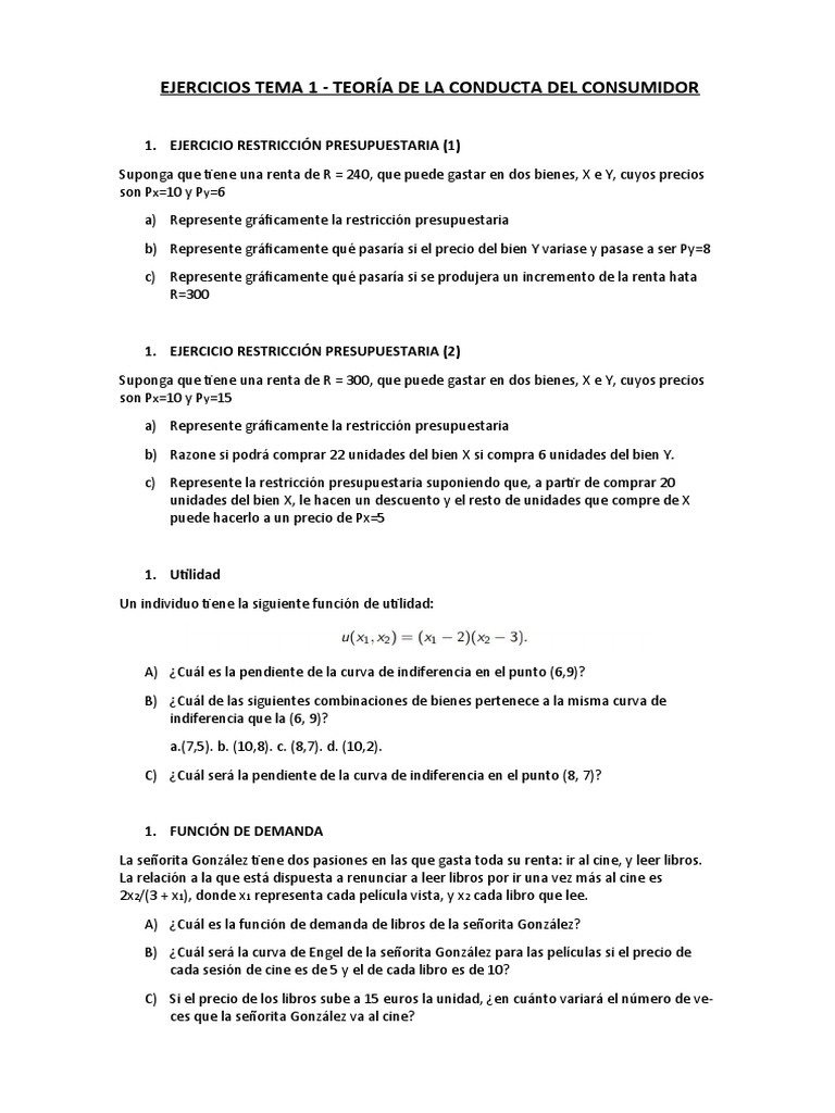 Ejercicios Tema 1 | PDF | Utilidad | Curva de demanda