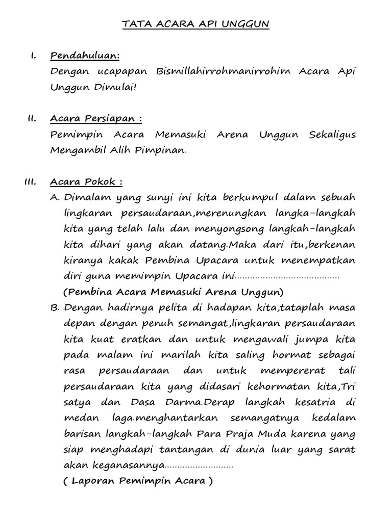 Tata Acara Api Unggun-Jamran Sukanagara Final | PDF