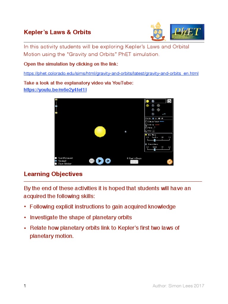 PhET Kepler's Laws & Orbits Qu | PDF | Orbit | Trajectory