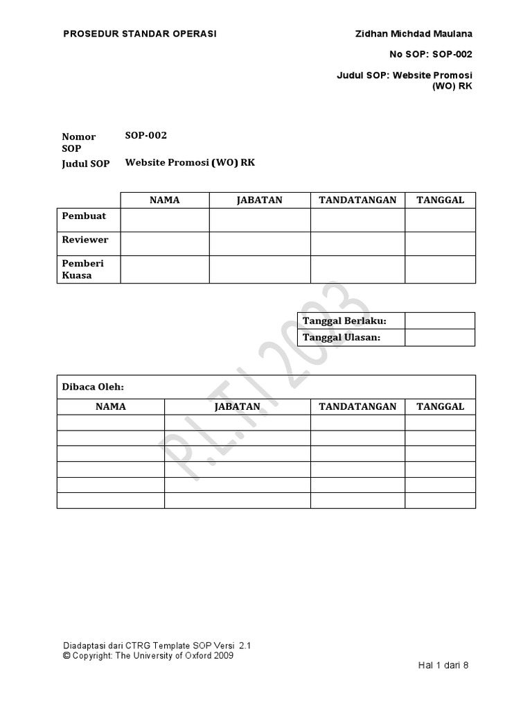 Template Dokumen - SOP | PDF