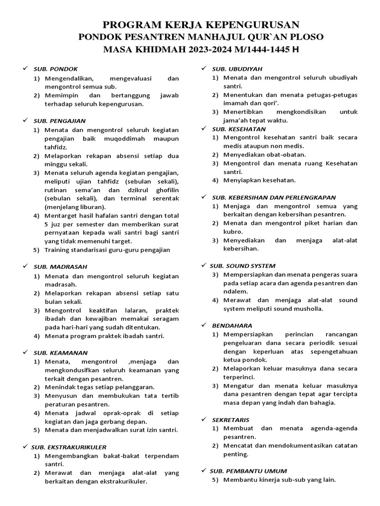 Program Kerja Pengurus | PDF