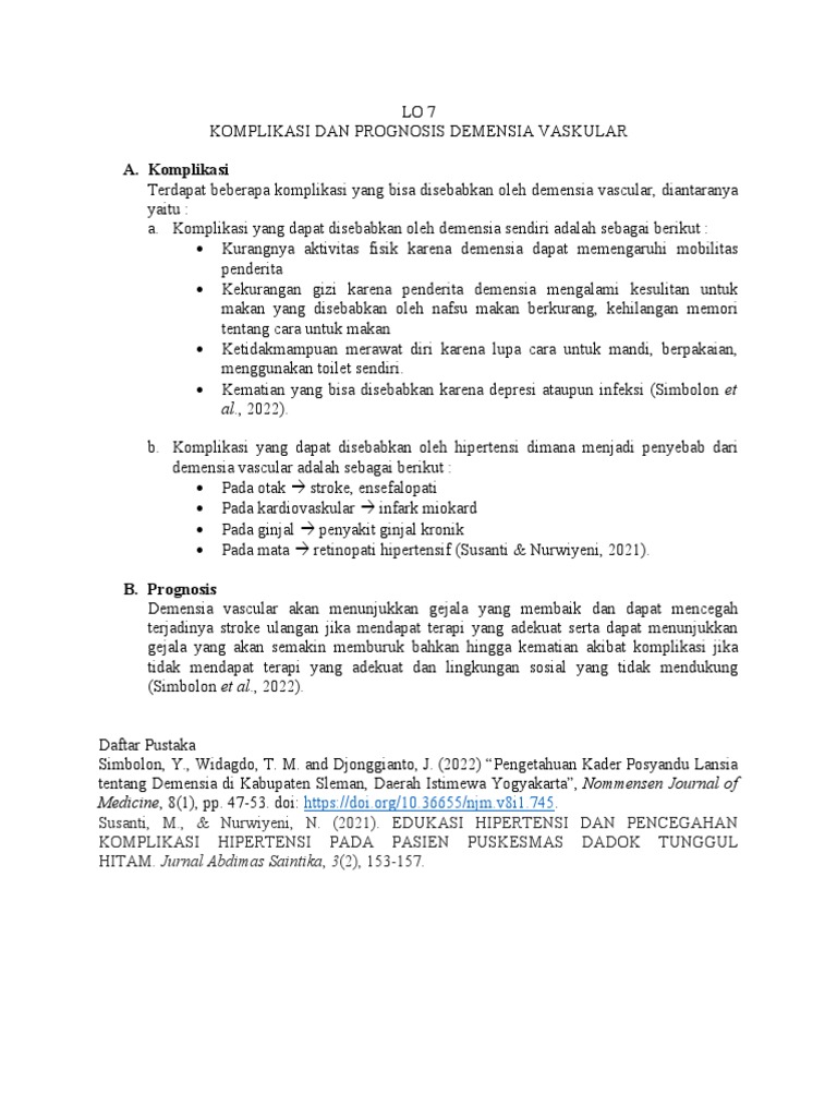 Komplikasi & Prognosis Demensia Vaskular | PDF