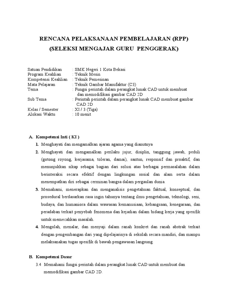 RPP Teknik Gambar Manufaktur Kelas Xi SMK | PDF