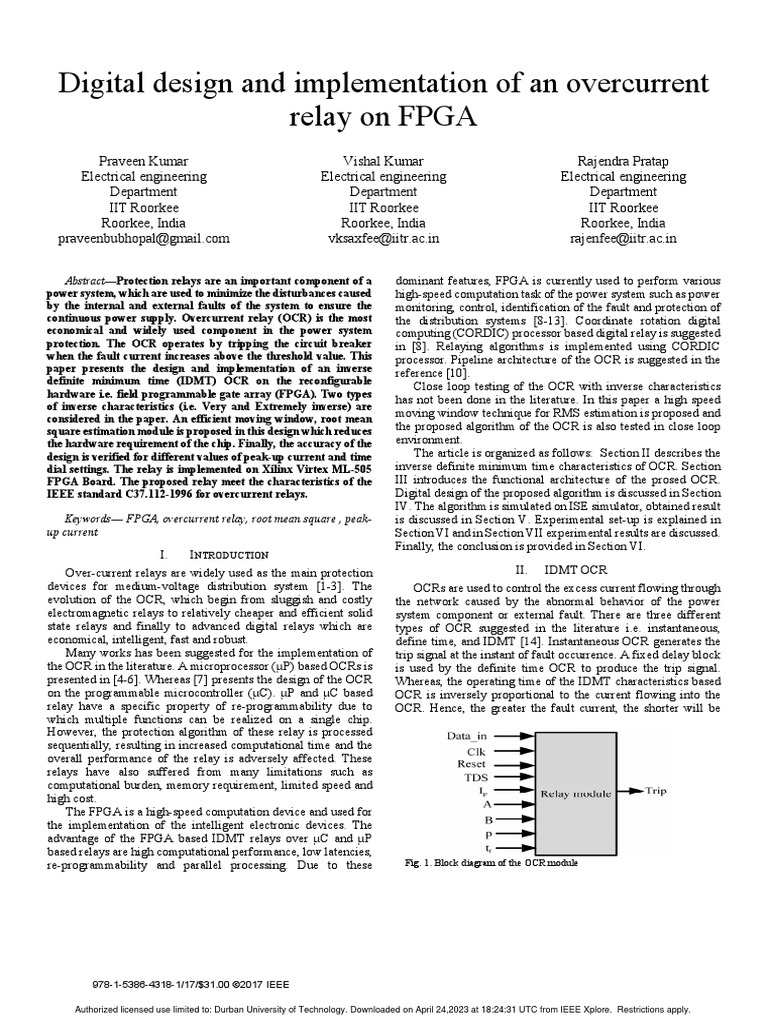 Digital Design and Implementation of An Overcurrent Relay On FPGA | PDF | Analog To Digital ...