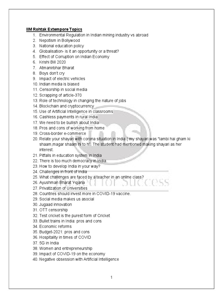 IIM Rohtak Extempore Topics | PDF | Economies
