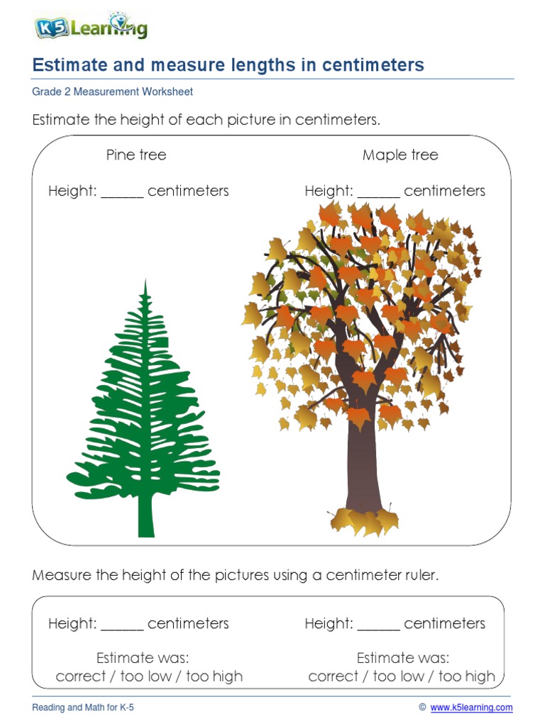 Grade 2 Measurement Worksheets Centimeters