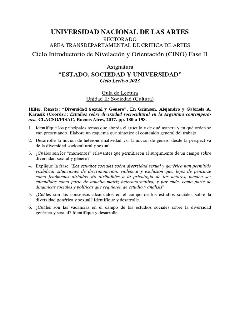 ESU - Unidad 2 - GUIA HILLER - Diversidad Sexual y Género | PDF