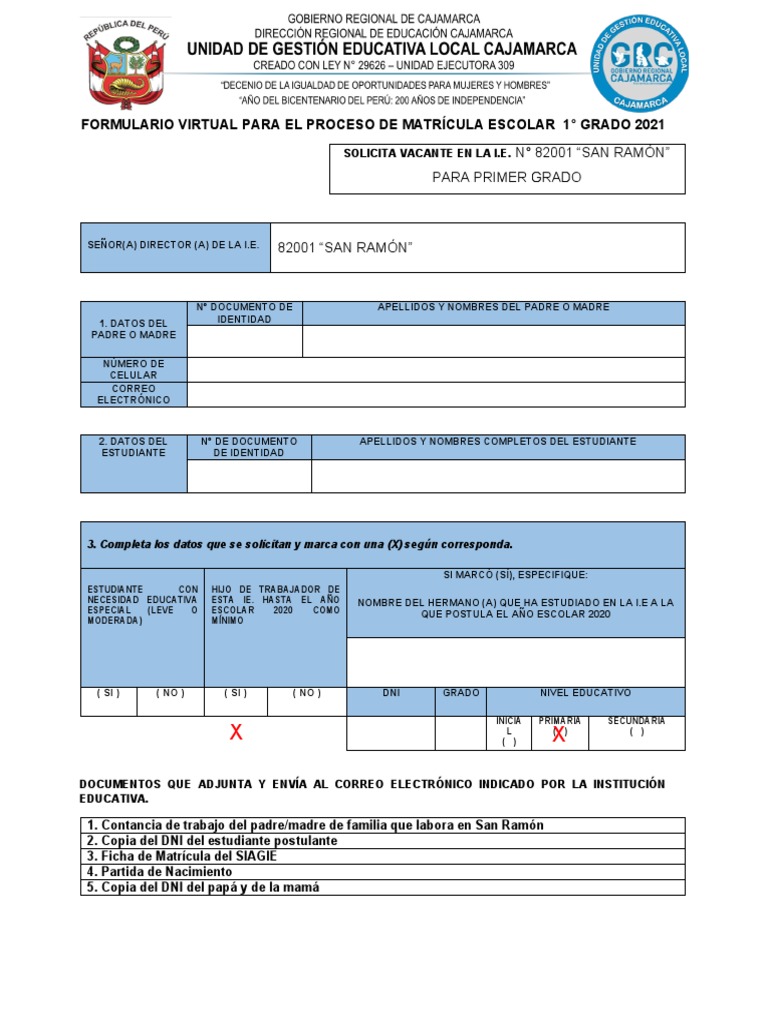 Formulario Virtual para El Proceso de Matrícula Escolar 2021 para Hijos ...