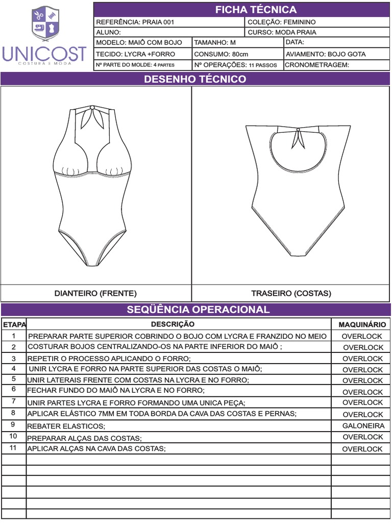 Ficha tecnica moda praia 2023 | PDF | Roupas | Moda