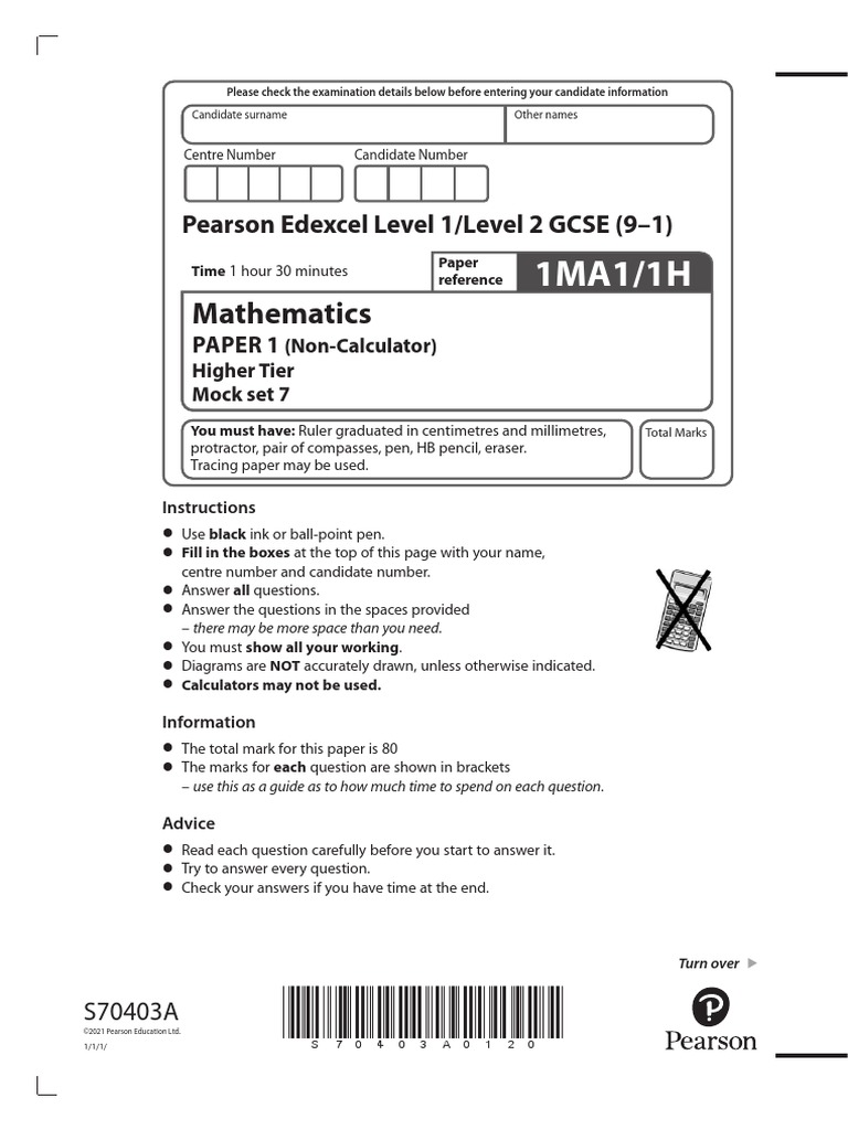 Edexcel Maths Mock Set 7 Paper 1 | PDF | Geometry | Mathematics