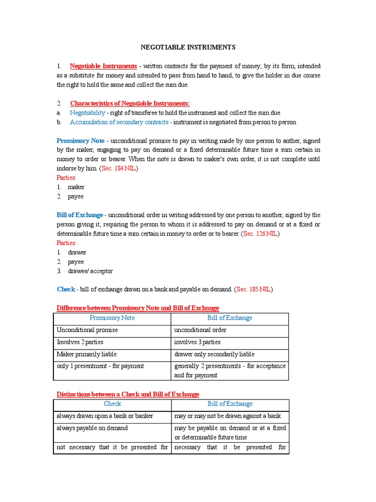 Negotiable Instruments | PDF | Negotiable Instrument | Promissory Note
