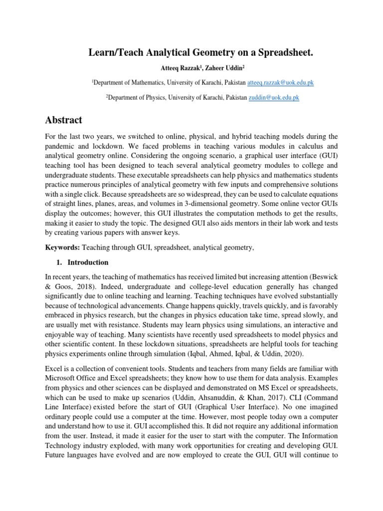 Learn Teach Analytical Geometry On A Spreadsheet | PDF | Mathematics ...