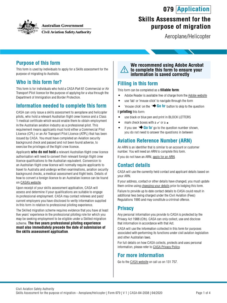 Application Skills Assessment Migration Pilot Form 79 | PDF | Flight ...