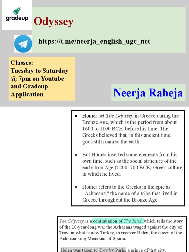 Crash Course On Odyssey | PDF | Odyssey | Homer