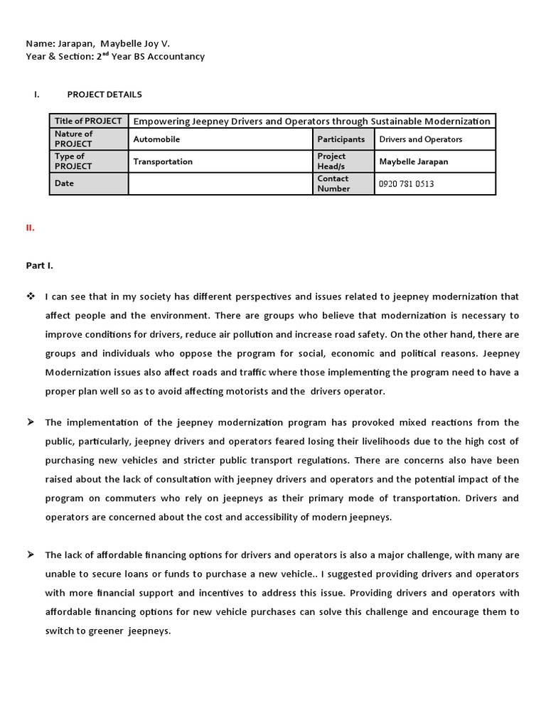 Project Proposal | Download Free PDF | Transport | Social Protection