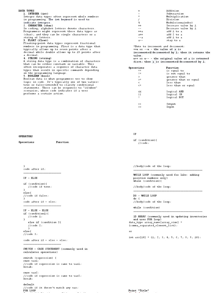 Notes For Fundamental Coding Pdf Data Type Boolean Data Type 