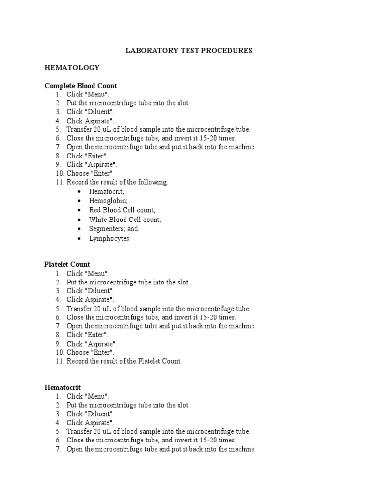 LABORATORY TEST PROCEDURES | PDF | Diagnosis Of Hiv/Aids | Medical ...