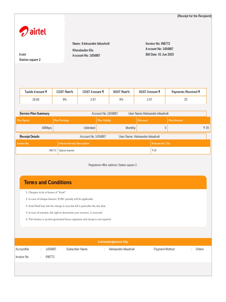 Internet Invoice Template 2 | PDF | Receipt | Invoice