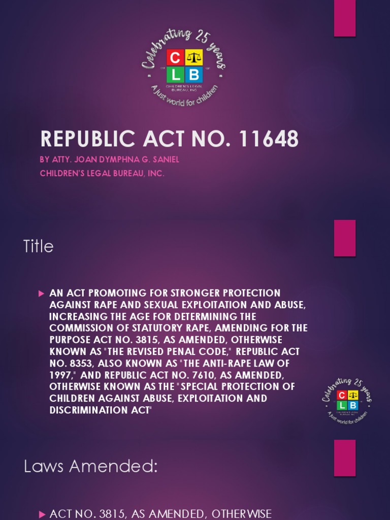 TOPIC_REPUBLIC ACT NO 11648 | PDF | Rape | Obscenity