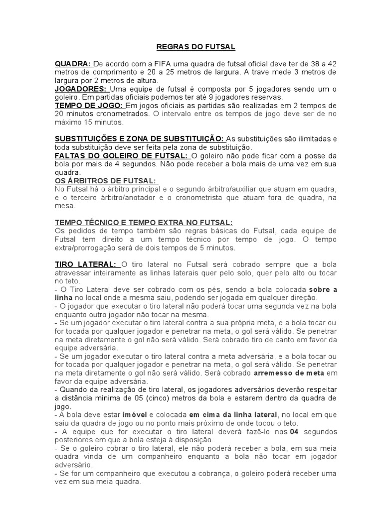 Regras Do Futsal | PDF | Regras e regulamentos esportivos | Futebol