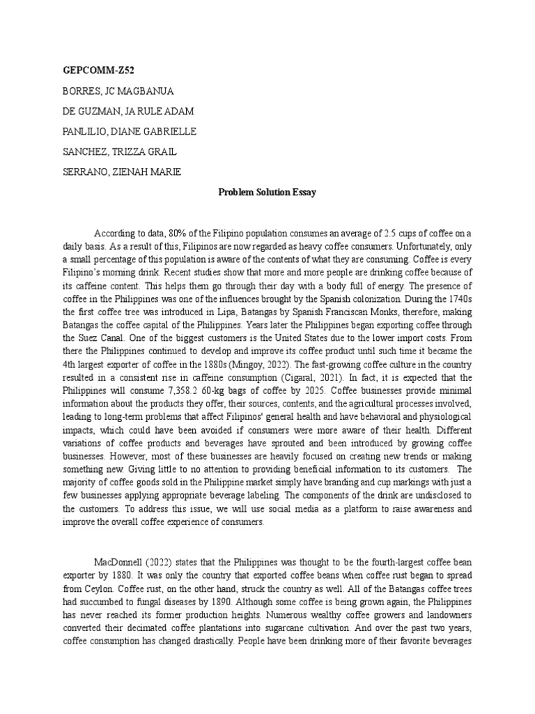 Group 3 - Problem-Solution Essay | PDF | Coffee | Caffeine