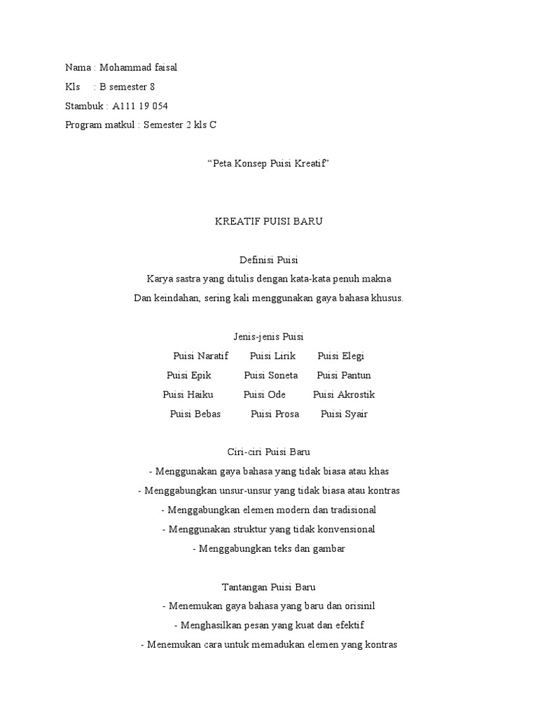 Peta Konsep Kreatif Puisi Baru A11119054 | PDF