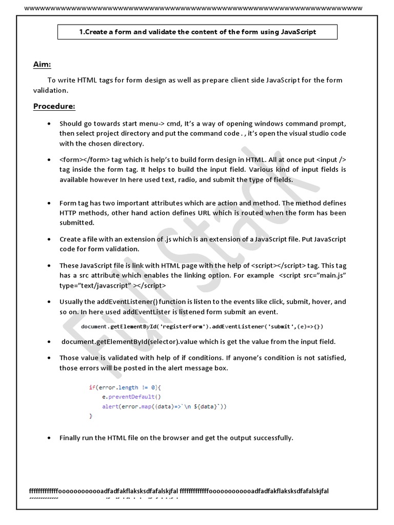 1.create A Form and Validate The Content of The Form Using Javascript | Download Free PDF | Html ...