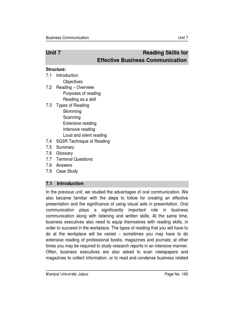 Unit 7 - Reading Skills For Effective Business Communication | PDF | Speed Reading | Knowledge