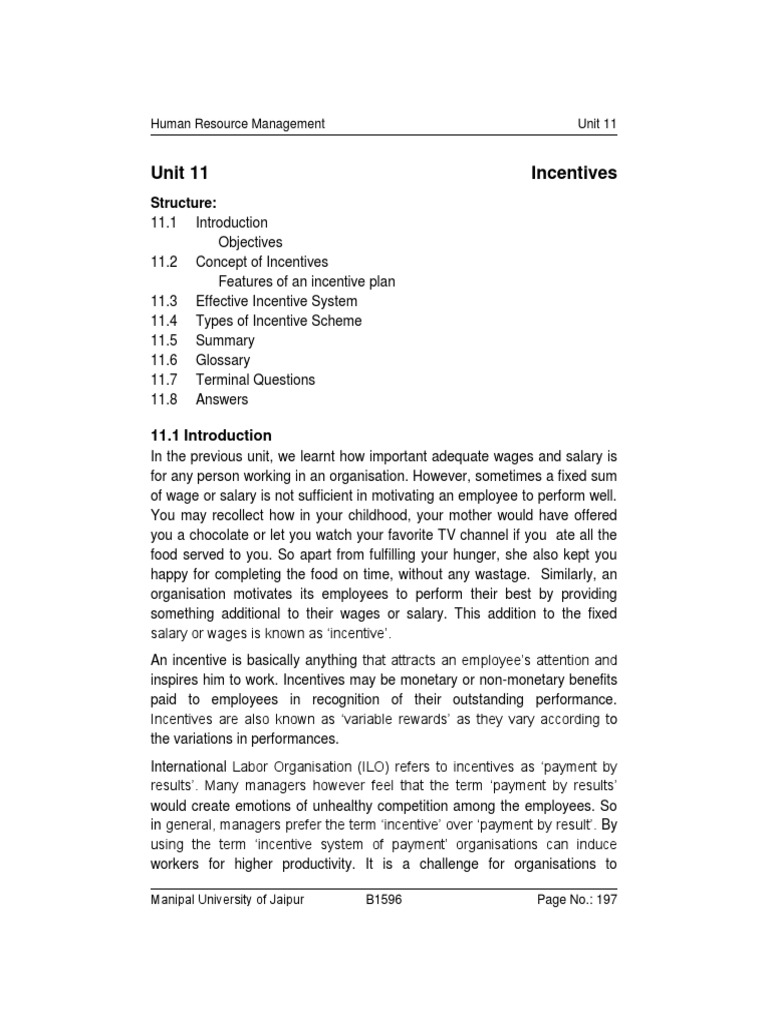 Unit 11 Incentives | PDF | Incentive | Piece Work