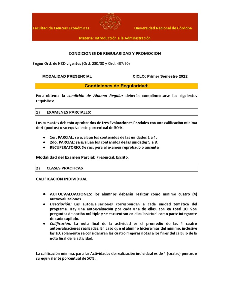 Condiciones de Regularidad 2022 | PDF