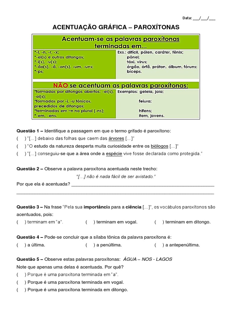 Acentuação Gráfica - Paroxítonas | PDF | Comunicação humana | Famílias ...