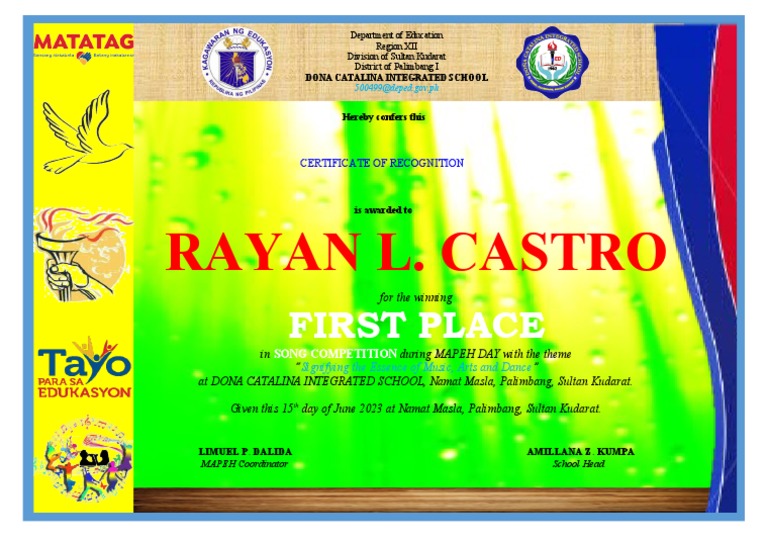 Certificate For MAPEH DAY 2023 Winners - 012408 | PDF