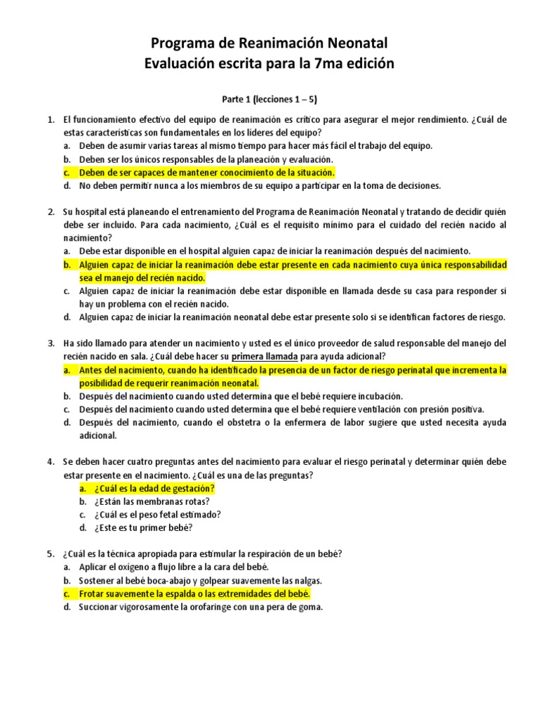 Respuesta Examen de Reanimación 1 | PDF | Reanimación cardiopulmonar | Especialidades Medicas
