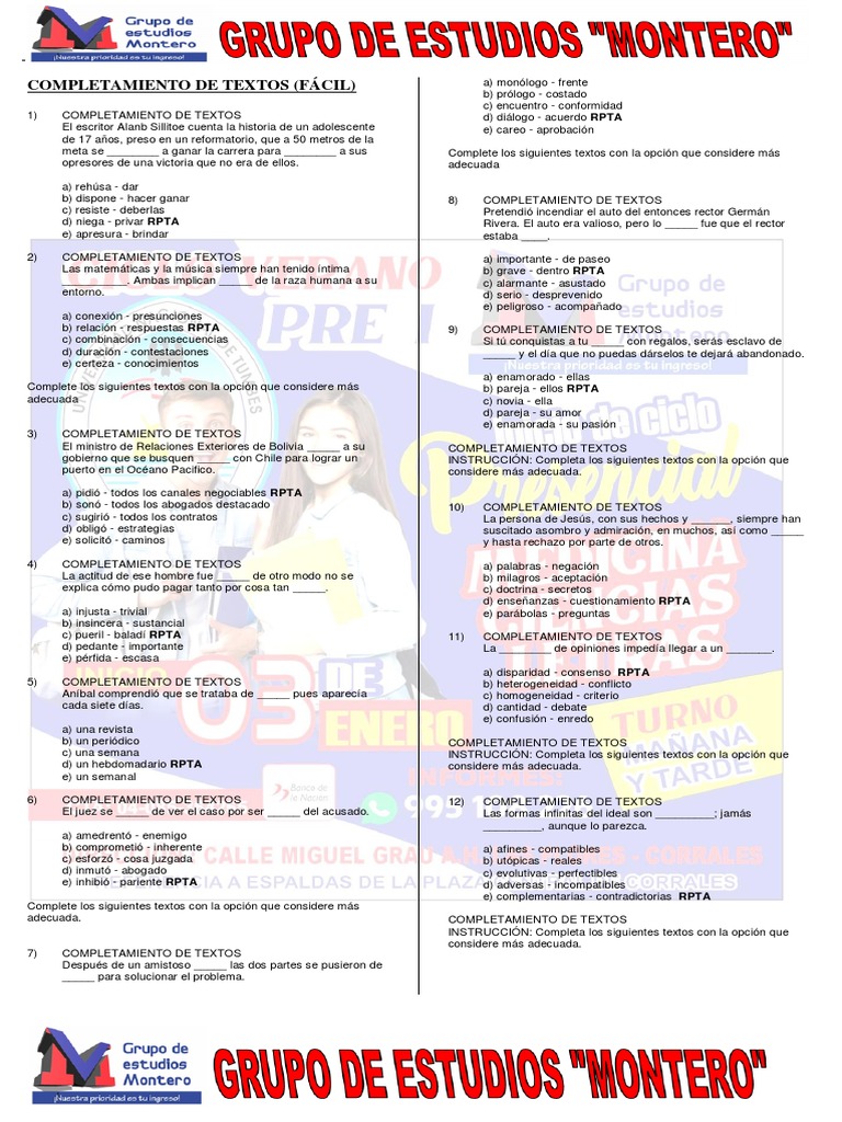 Completamiento de Textos | PDF
