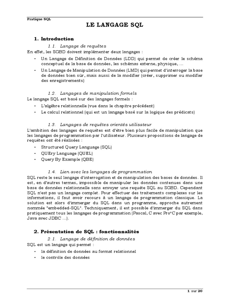 Langage SQL 2023 - Support | PDF | SQL | Base de données relationnelle