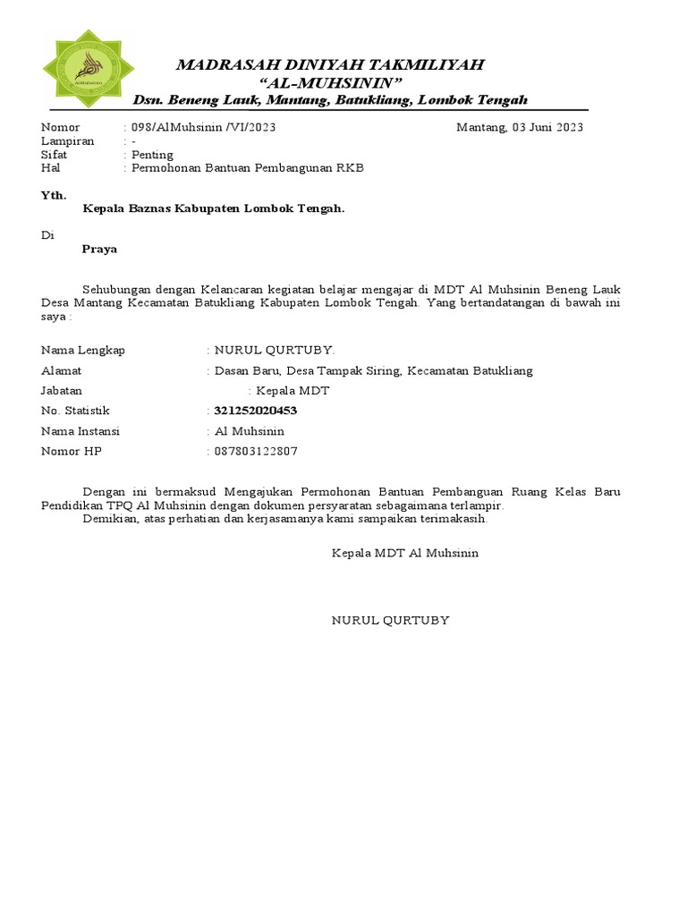 Proposal MDT AL Muhsinin | PDF